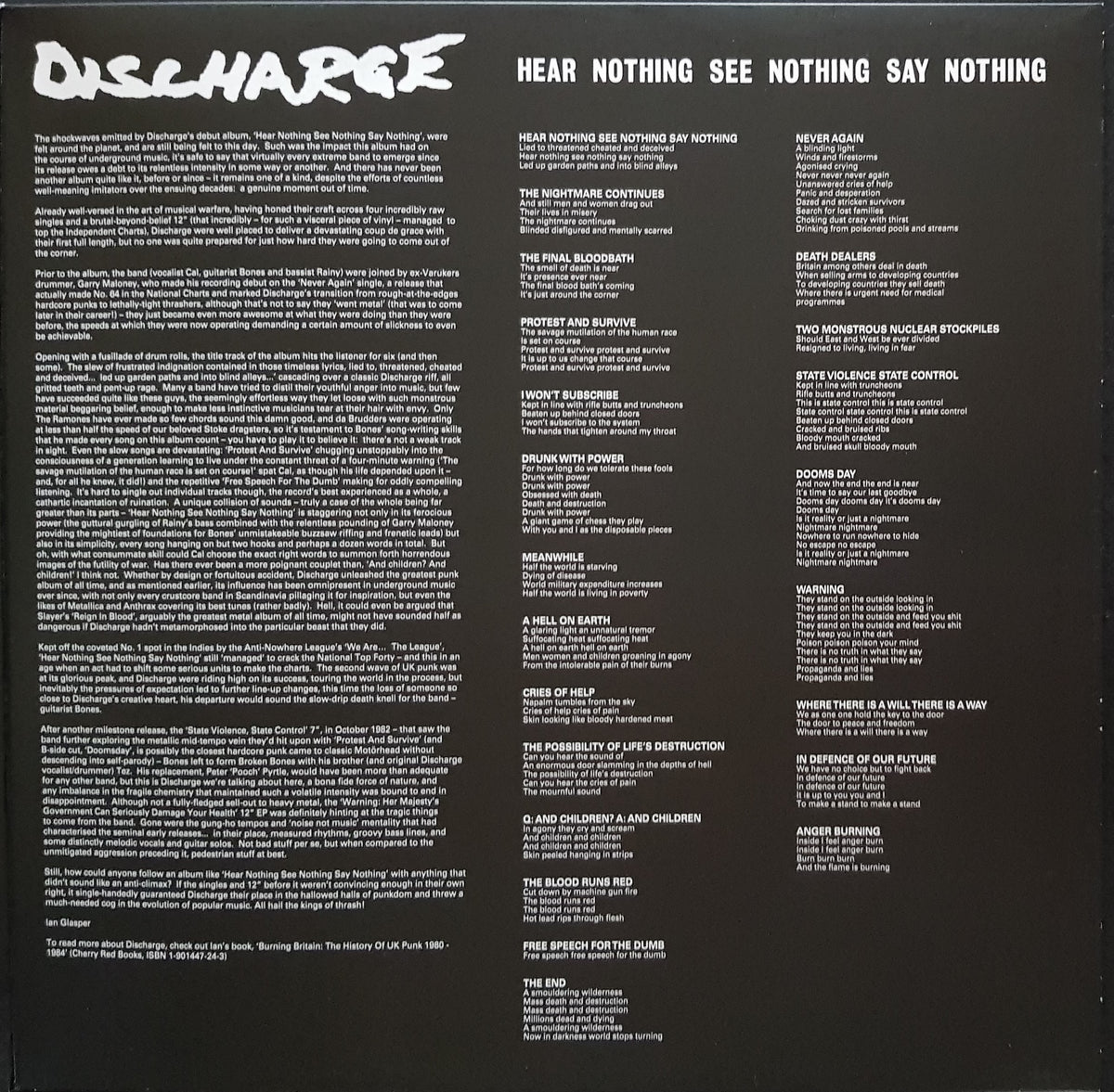 Discharge - Hear Nothing See Nothing Say Nothing - Clear Vinyl ...