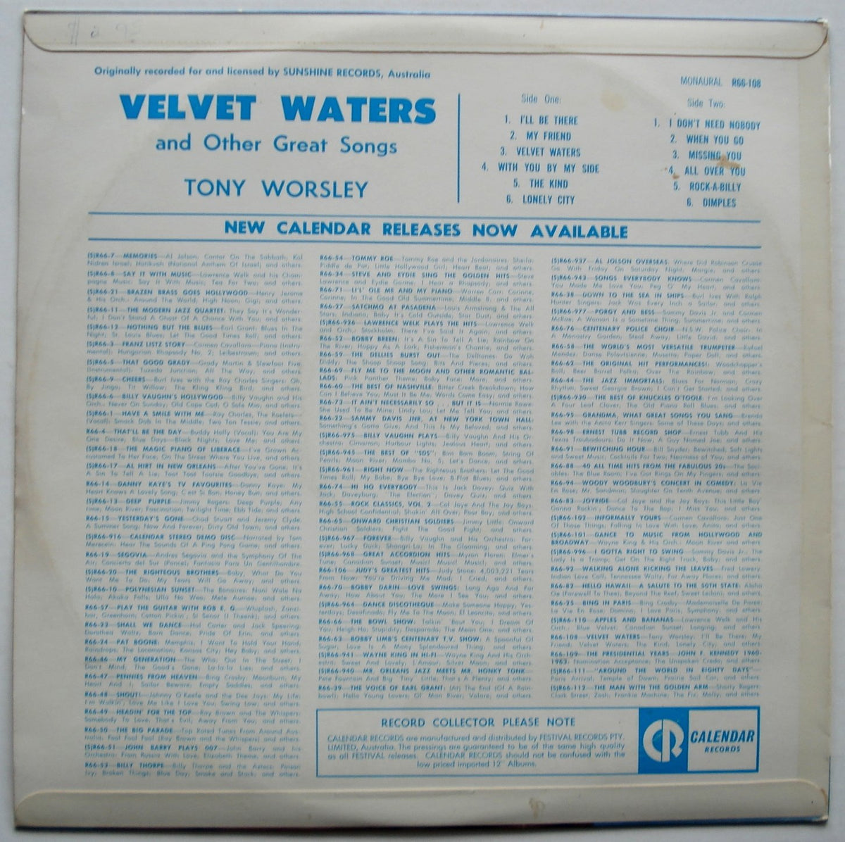 Tony Worsley - Velvet Waters And Other Great Songs – Vicious Sloth ...