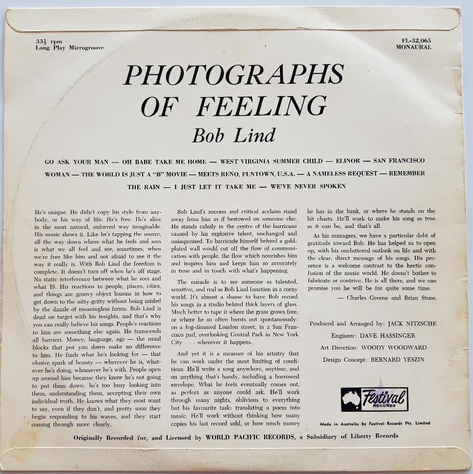 Bob Lind - Photographs Of Feeling – Vicious Sloth Collectables