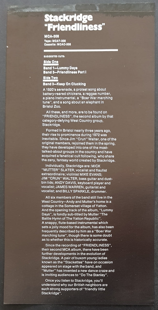 Stackridge - Friendliness – Vicious Sloth Collectables