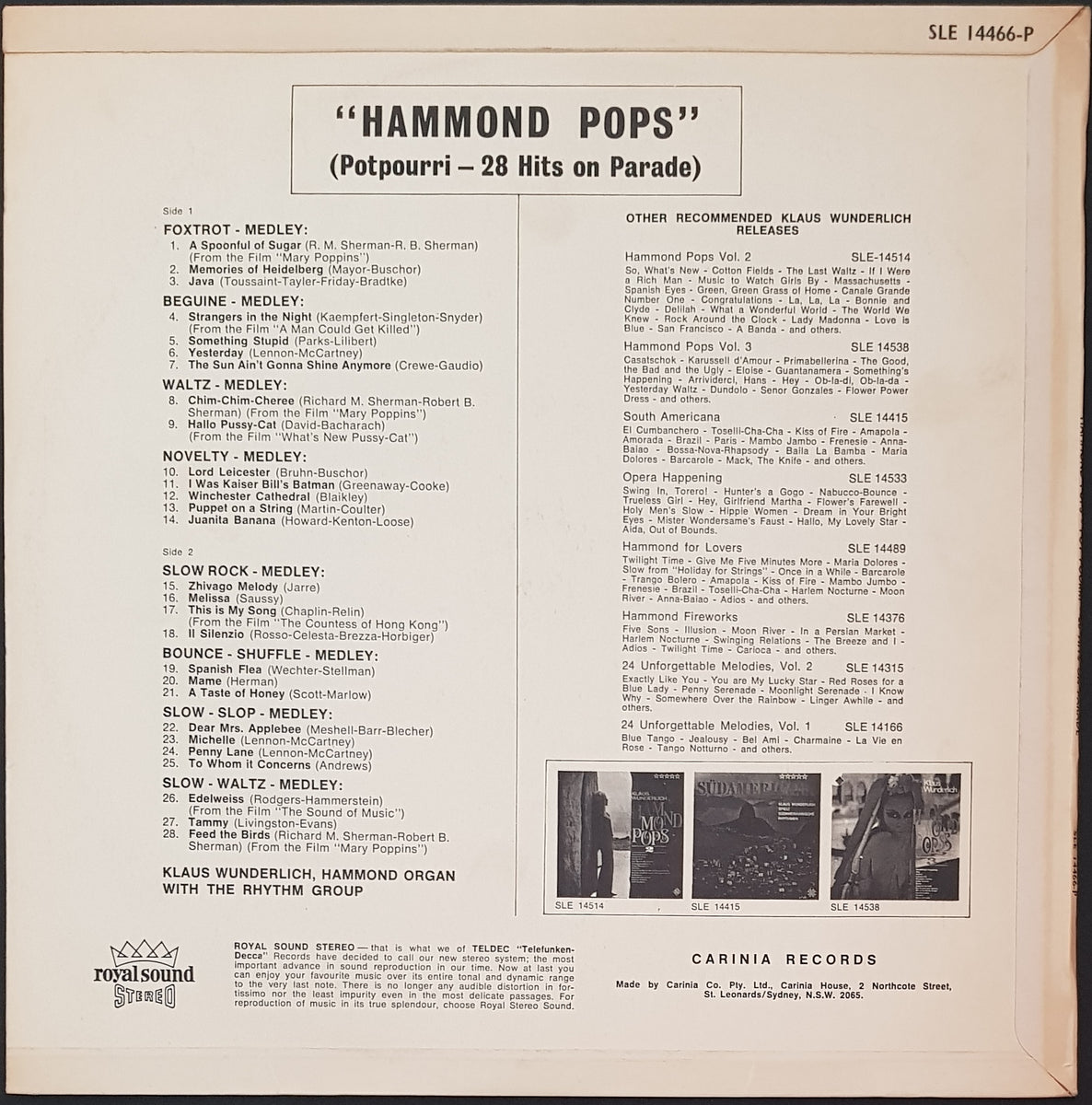 Klaus Wunderlich - Hammond Pops 28 Hits On Parade – Vicious Sloth ...