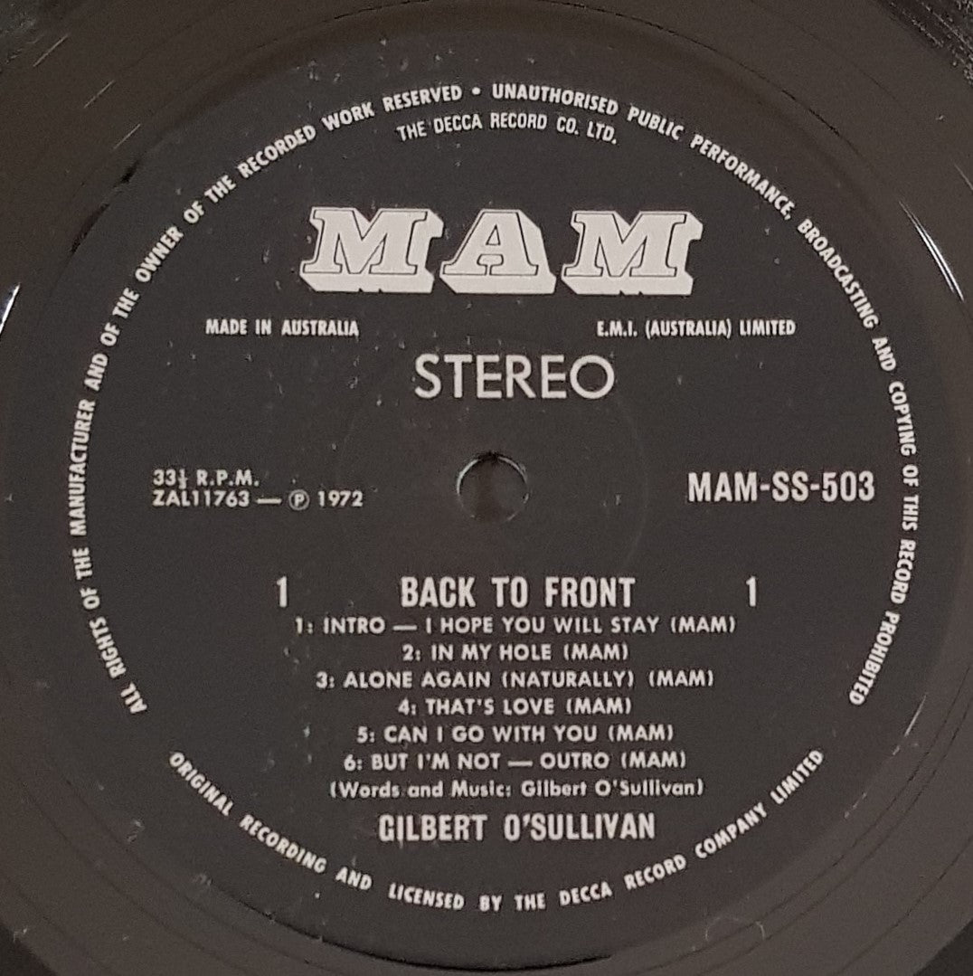 Gilbert O'Sullivan - Back To Front – Vicious Sloth Collectables